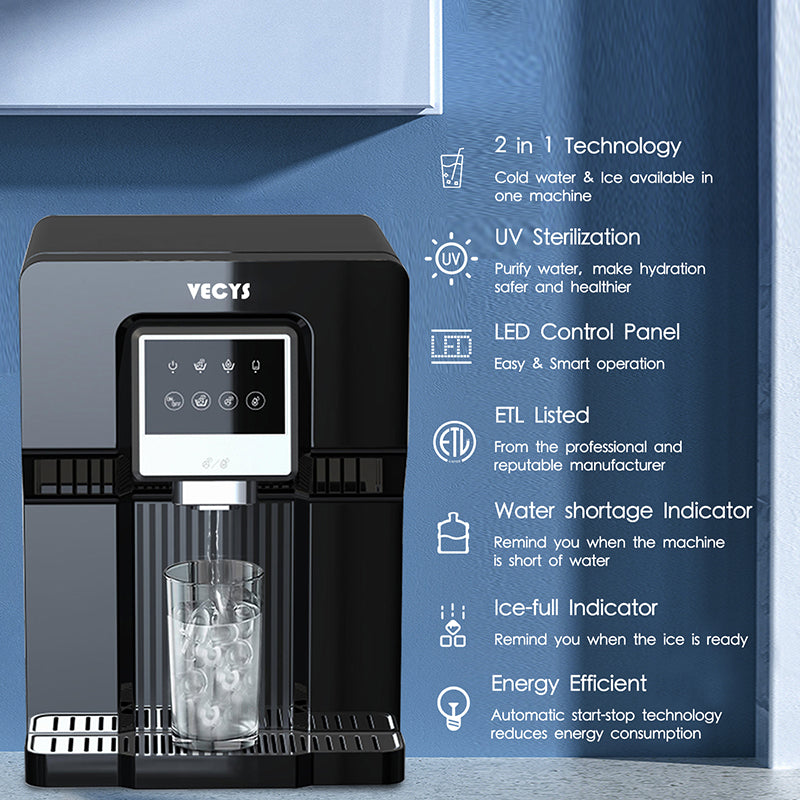 VECYS Countertop Ice Water Cooler Dispenser, 26lbs Ice Daily and Cold ...